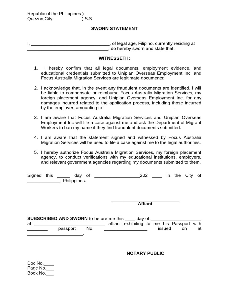Sworn Statement | PDF