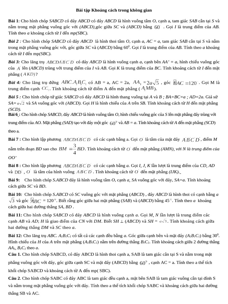 Bai Tap Khoang Cach Trong Khong Gian | PDF