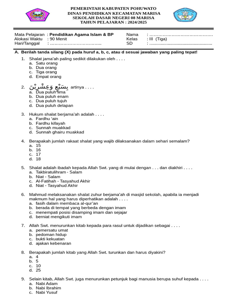 NASKAH SOAL STS PAI_kls 3 | PDF