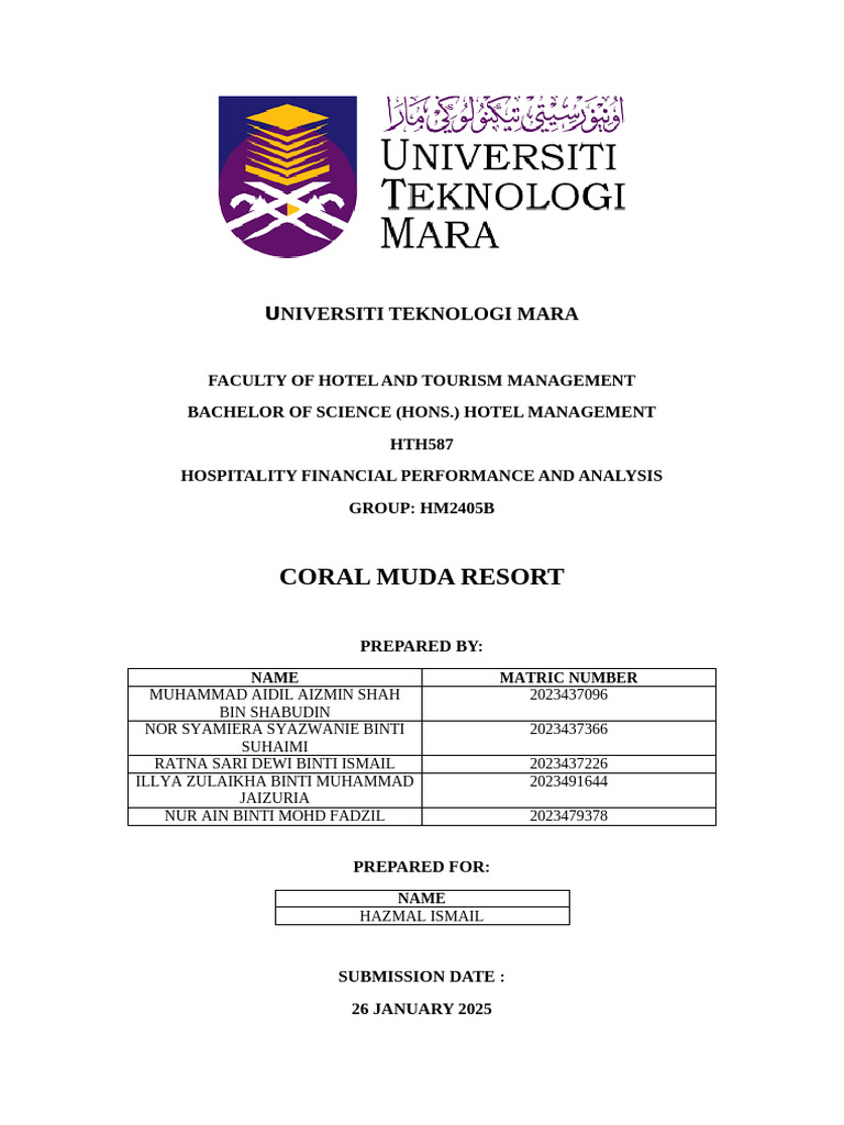 Coral Muda Resort Feasibility Study | PDF | Tourism | Room