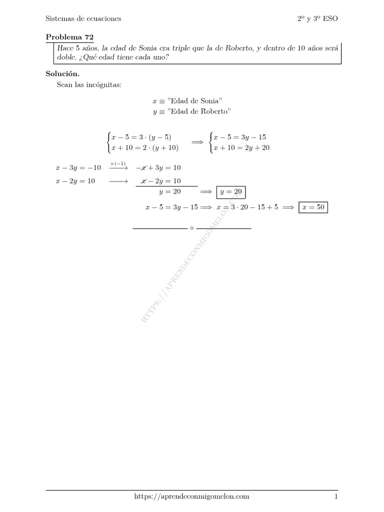 Pse 72 Problema Sistemas Ecuaciones 2 Eso PDF | PDF