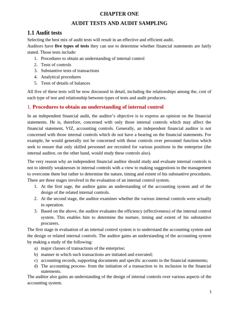 Chapter 1 - Audit Testing and Audit Sampling - To Be Print | PDF ...