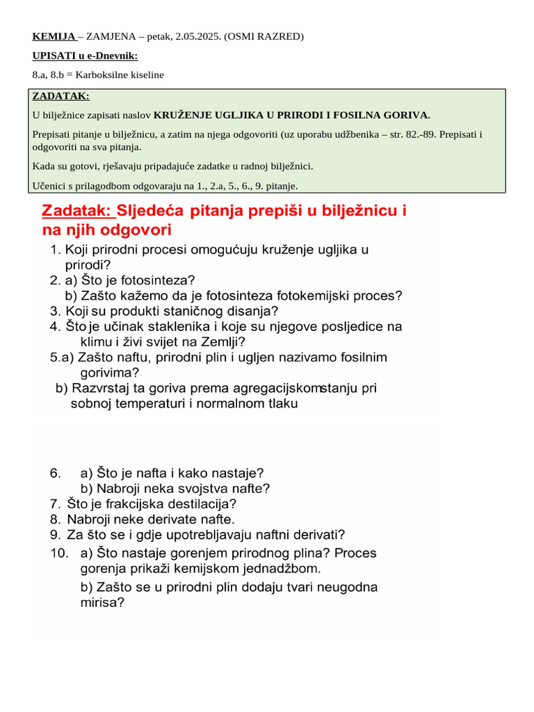 2.05. OSMI RAZRED - KEMIJA - zamjena | PDF