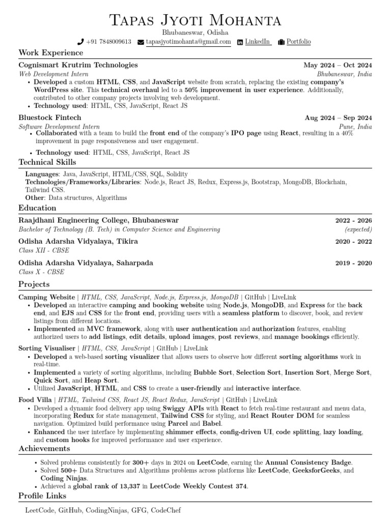 Tapas Jyoti Mohanta Resume | PDF | Java Script | Cyberspace