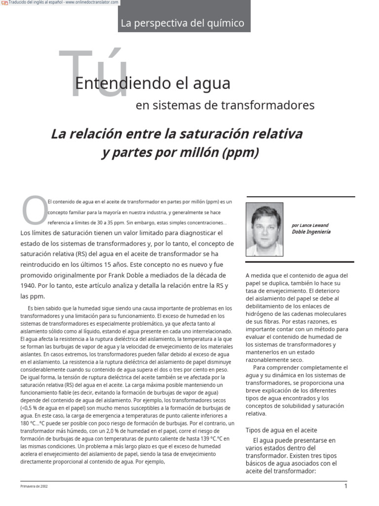 Understanding Water in Tranformer Systems - Lance Lewand - En.es | PDF ...