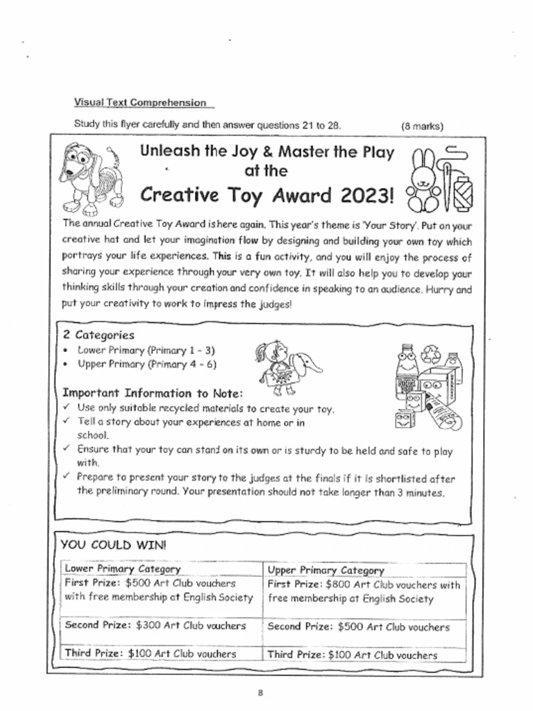 English Visual Text and Comprehension Worksheet | PDF