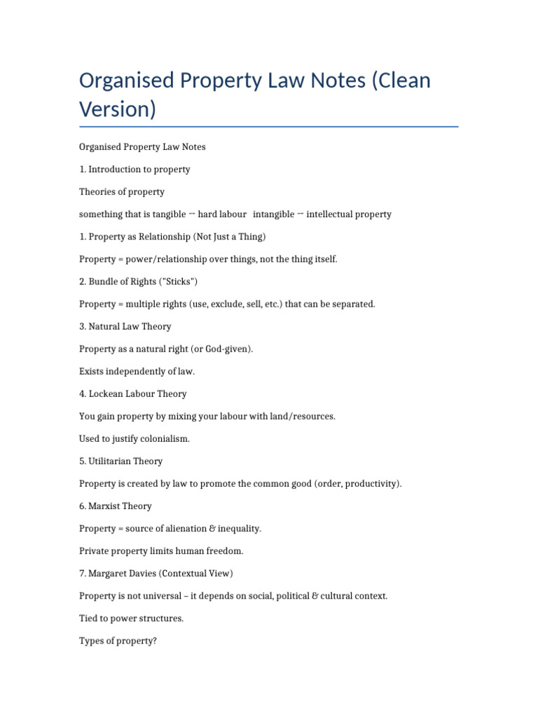 Organised_Property_Law_Notes_CLEANED | PDF | Leasehold Estate | Estoppel