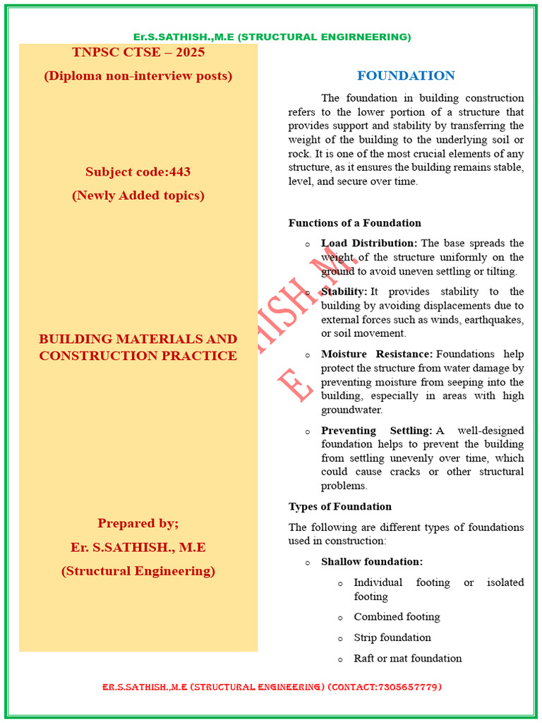 Construction Materials Full Notes | PDF | Foundation (Engineering ...
