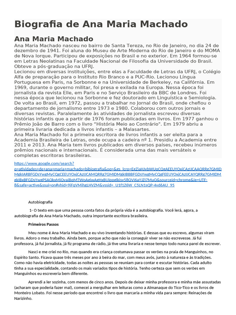 Biografia de Ana Maria Machado | PDF