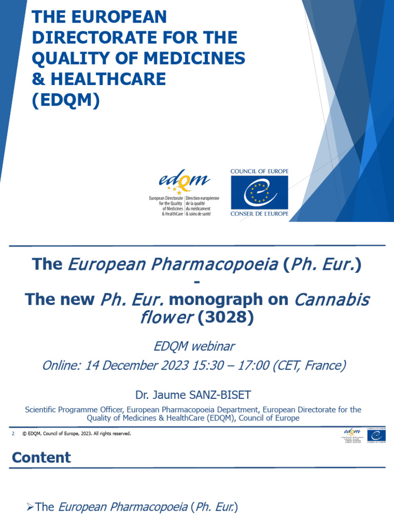 Presentation - The New Ph. Eur. Monograph On Cannabis (3028) | PDF