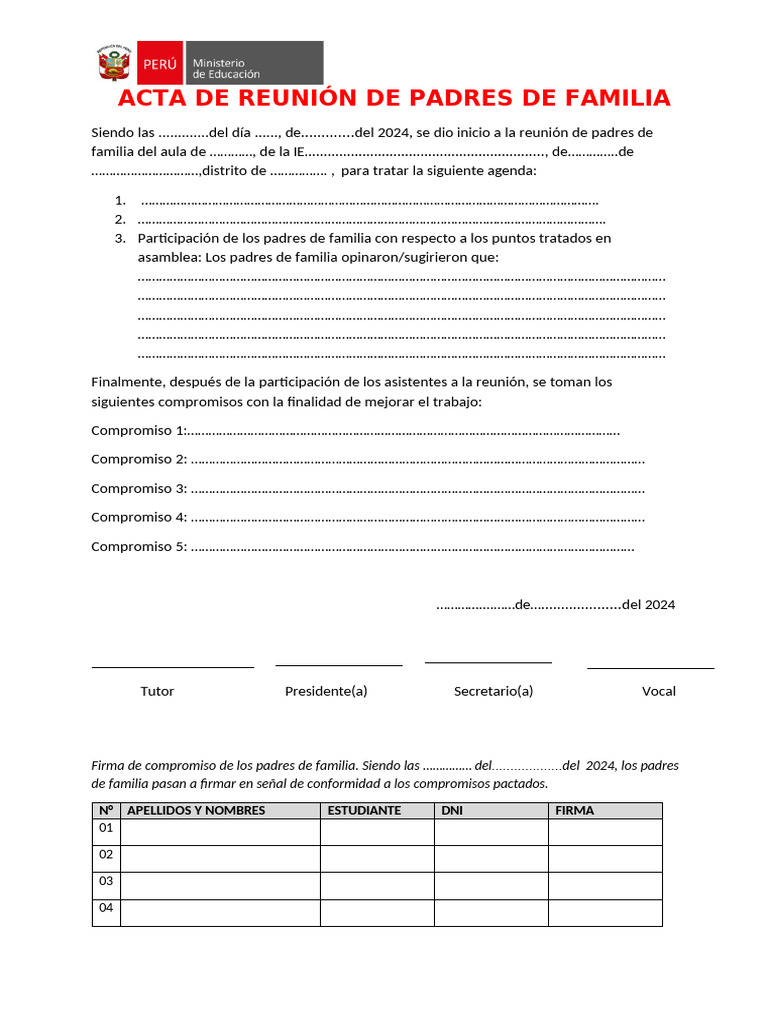 Acta de Reunión PPFF | PDF