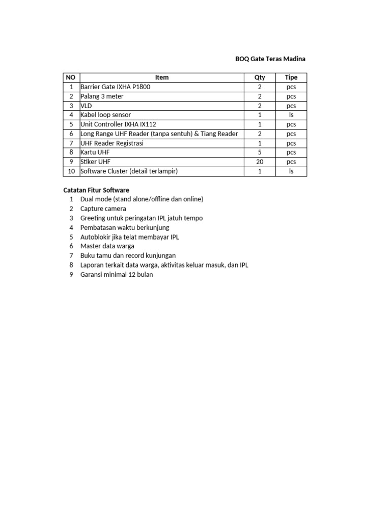 BoQ Automatic Gate TMC | PDF