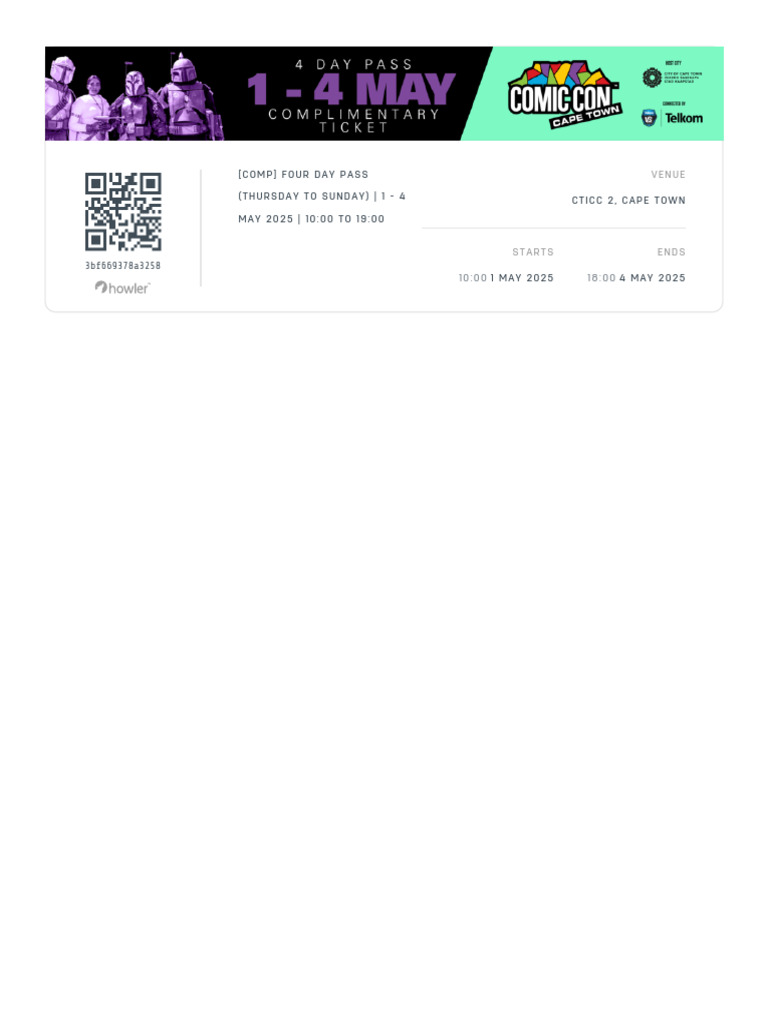 Ticket 1 - Comic Con Cape Town 2025 - 7119DXQEGQXJUT4K | PDF