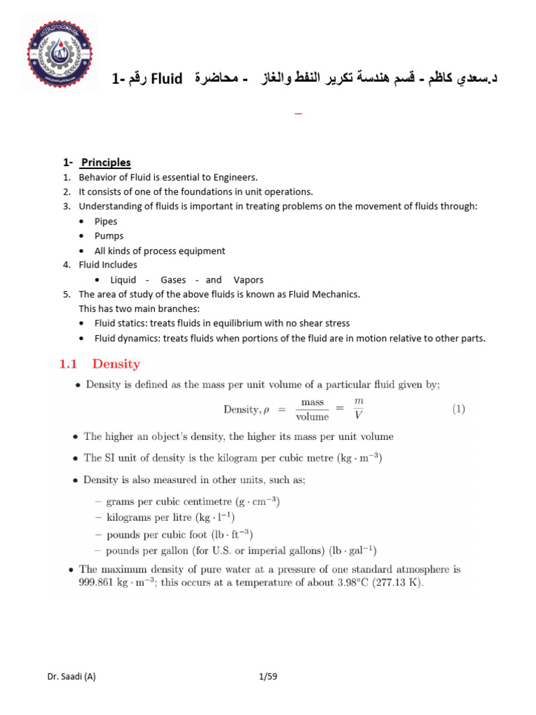 DR Saadi Fluid Flow (2nd - 1) | PDF | Fluid Dynamics | Reynolds Number