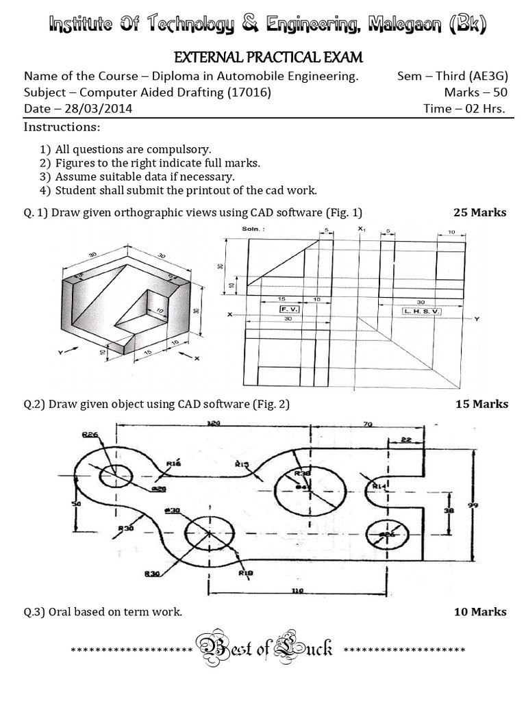 CAD Practical Exam for Automobile Engineering | PDF | Computer Aided Design