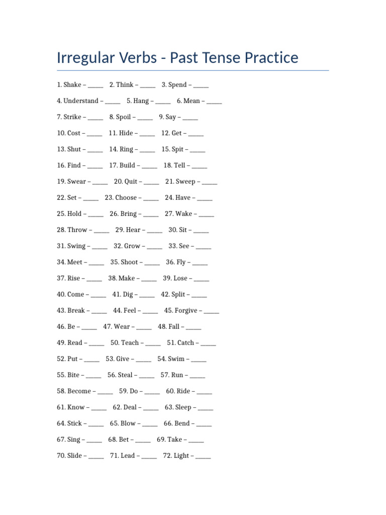Irregular Verbs Practice | PDF