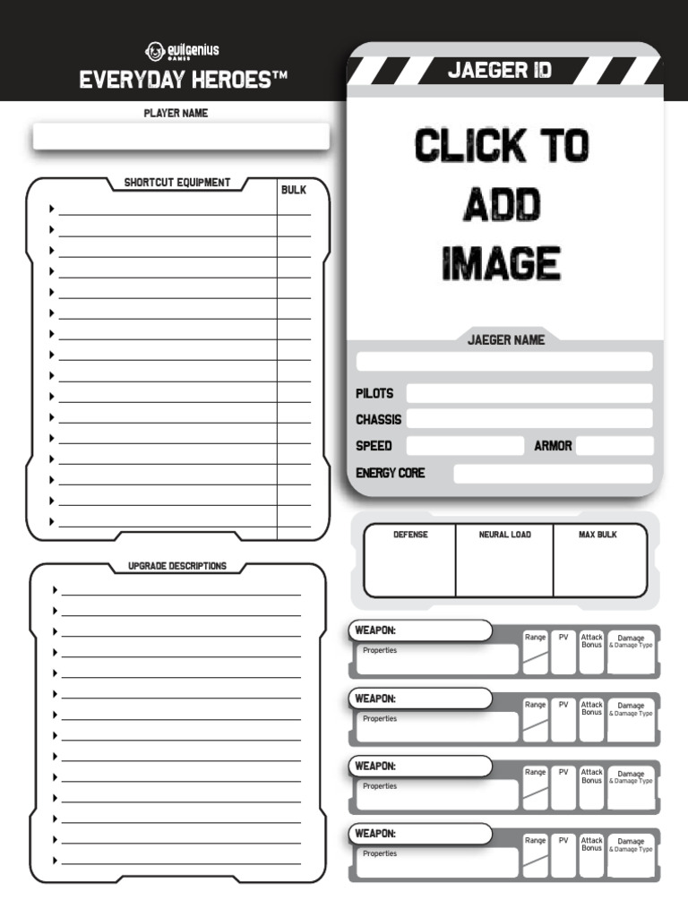 Everyday Heroes - Jaeger Sheet - Fillable | PDF