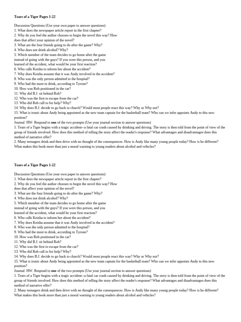 Tears of a Tiger Pages 1 to 22 | PDF