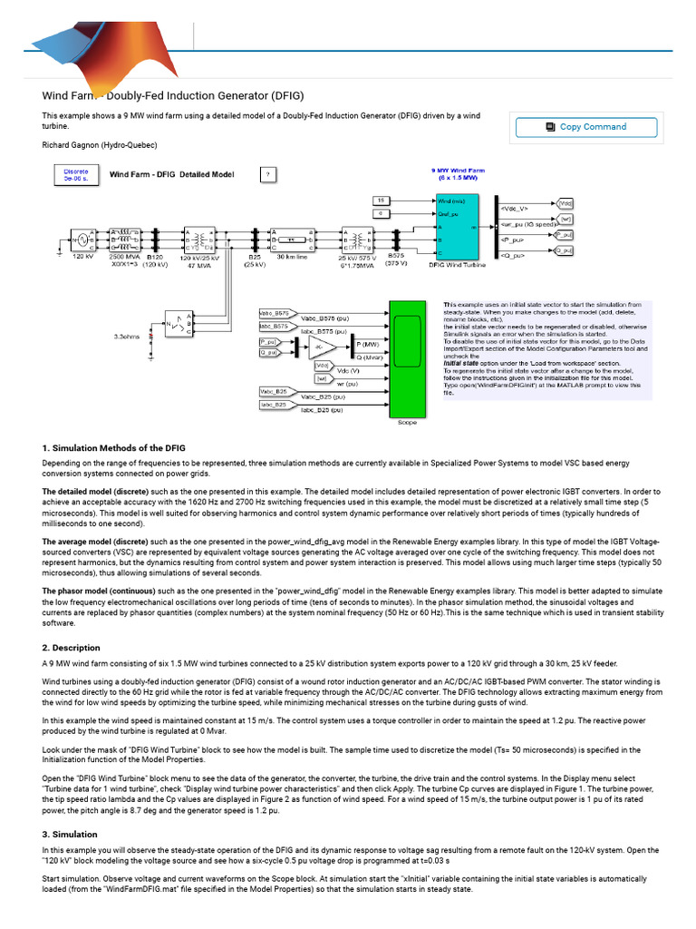 Wind Farm - Doubly-Fed Induction Generator (DFIG) | PDF | Electrical Engineering | Electricity