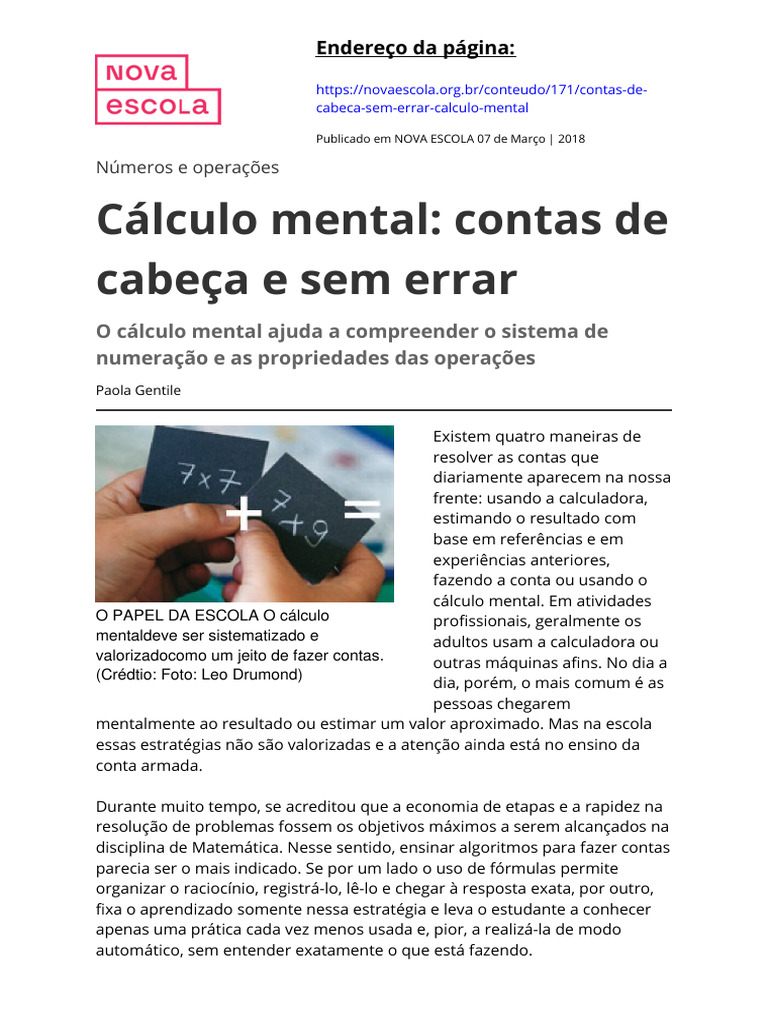Cálculo Mental: Estratégias e Importância | PDF | Cálculo | Matemática
