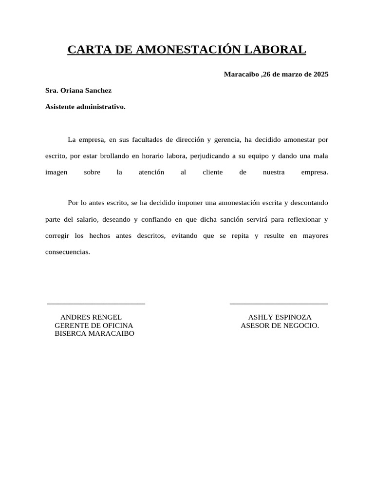 Carta de Amonestación Ghissbell | PDF
