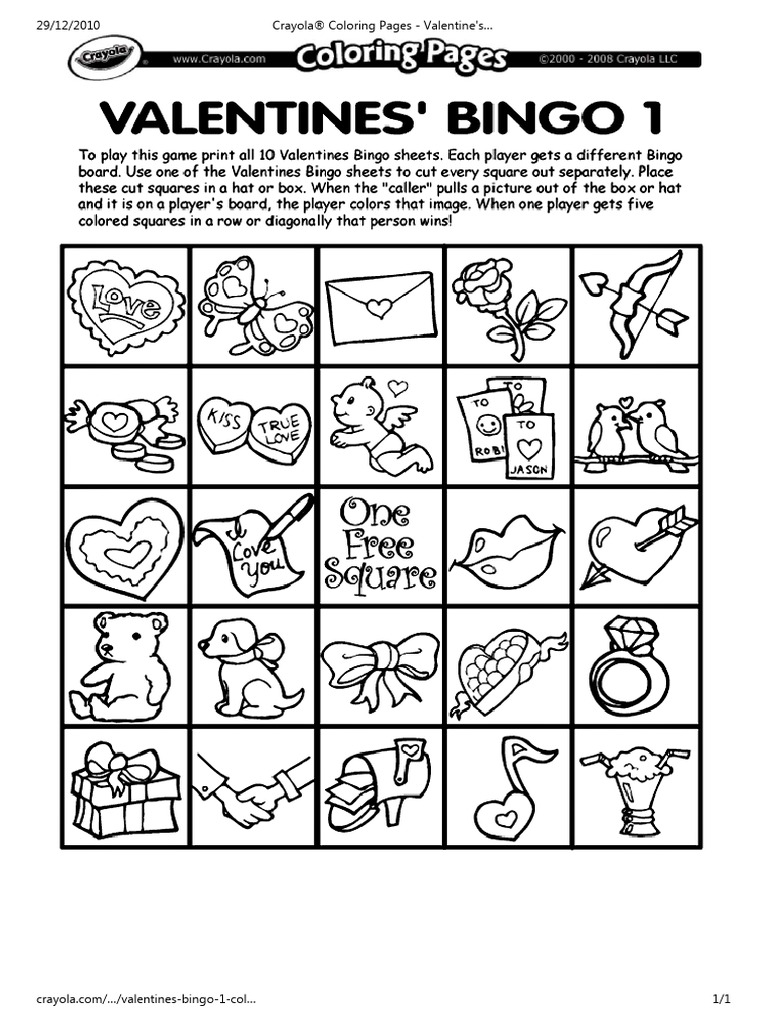 Crayola® Coloring Pages - Valentine's Bingo 1 | PDF