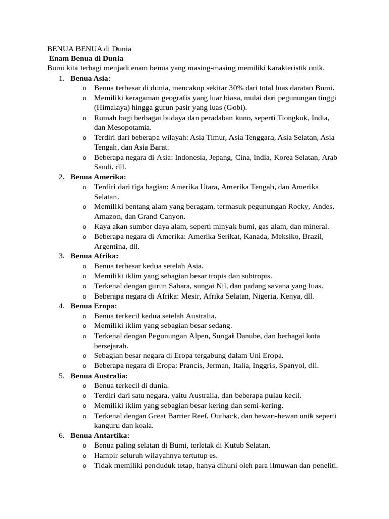 Benua Benua Di Dunia | PDF