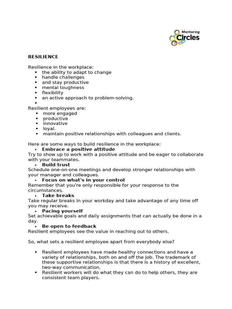Building Workplace Resilience Strategies | PDF