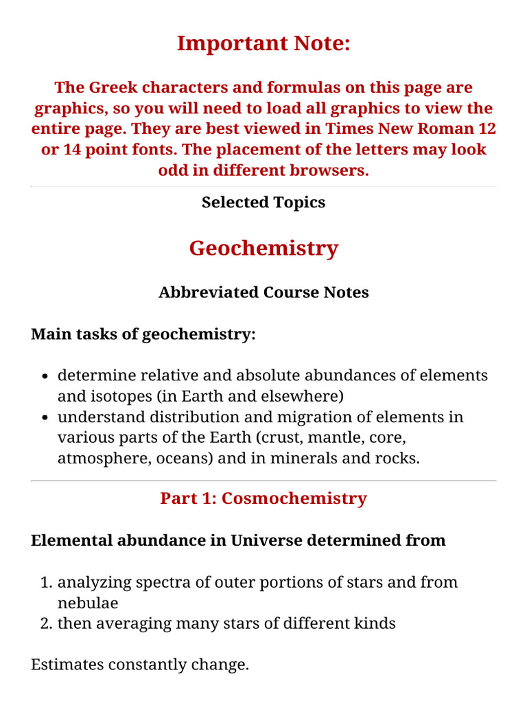 Geochemistry Course Notes Overview | PDF | Solubility | Planetary Core