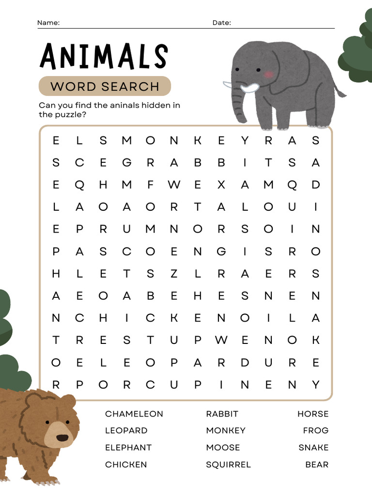 Easy Animal Word Search for Kids | PDF