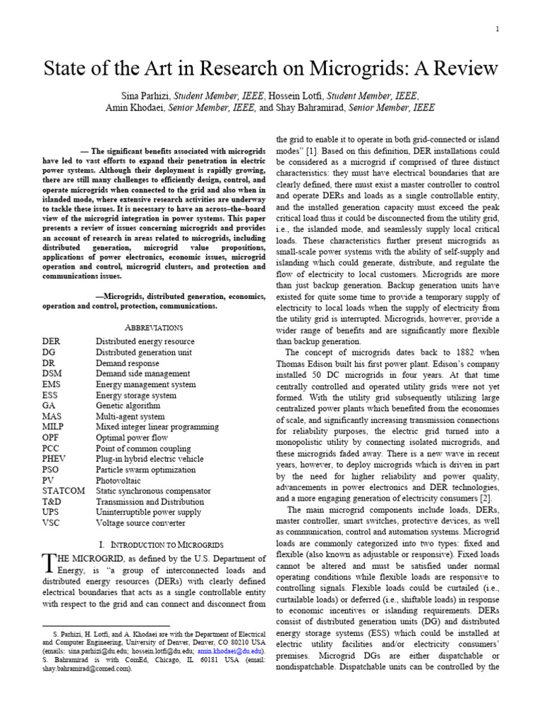 State of The Art in Research On Microgrids: A Review: Sina Parhizi ...