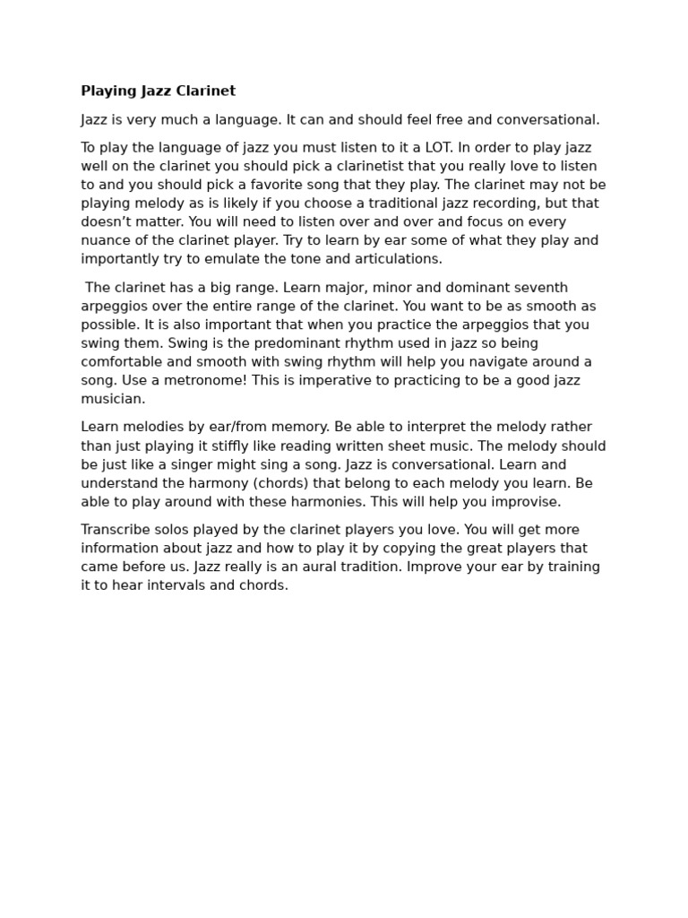 Playing Jazz Clarinet | PDF