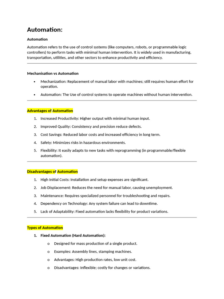Automation in Manufacturing Notes | PDF | Automation | Machines