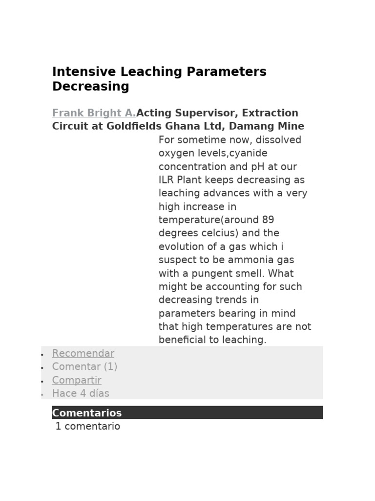 Intensive Leaching Parameters Decreasing | PDF