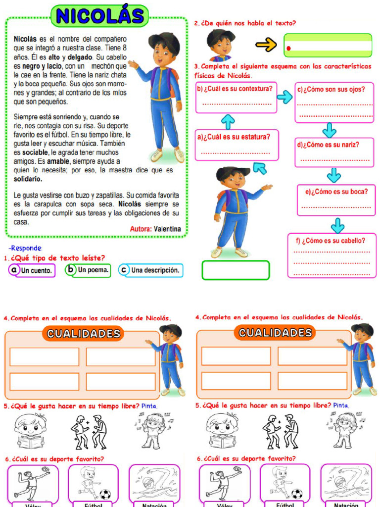 2do - U2 - CI - FICHAS - Como Soy Yo - LEEMOS UNA DESCRIPCION DE NICOLAS | PDF