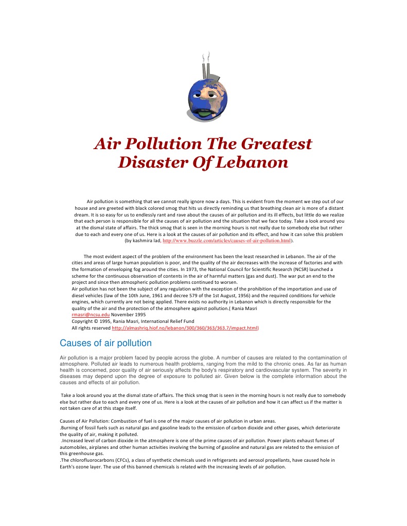 Air Pollution The Greatest Disaster of Lebanon | PDF | Air Pollution ...