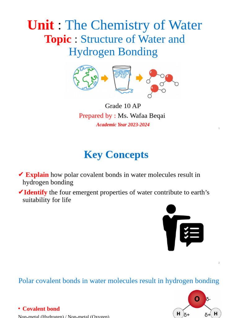 Structure of Water and Hydrogen Bonding W2 T1 10 AP | PDF | Water ...