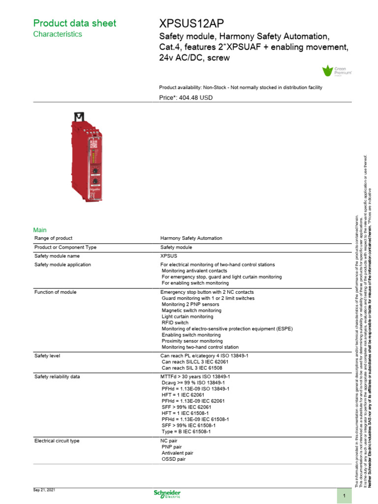 Relé de Segurança - XPSUS12AP - DATASHEET - US - en-US | PDF | Switch ...