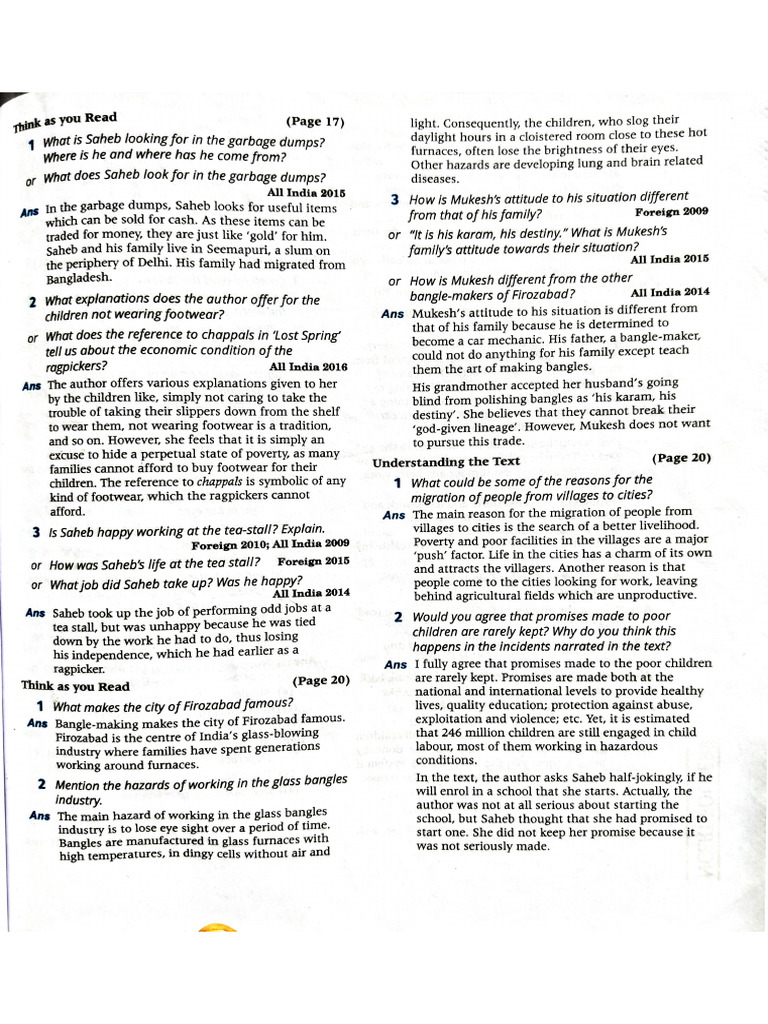 Lost Spring Question Answer | PDF