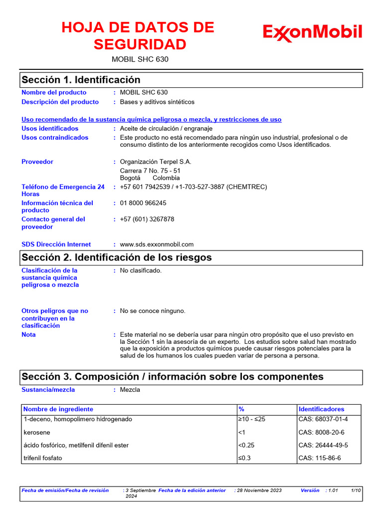 Fds-Aceite SHC 630 | PDF | Residuos | Reciclaje