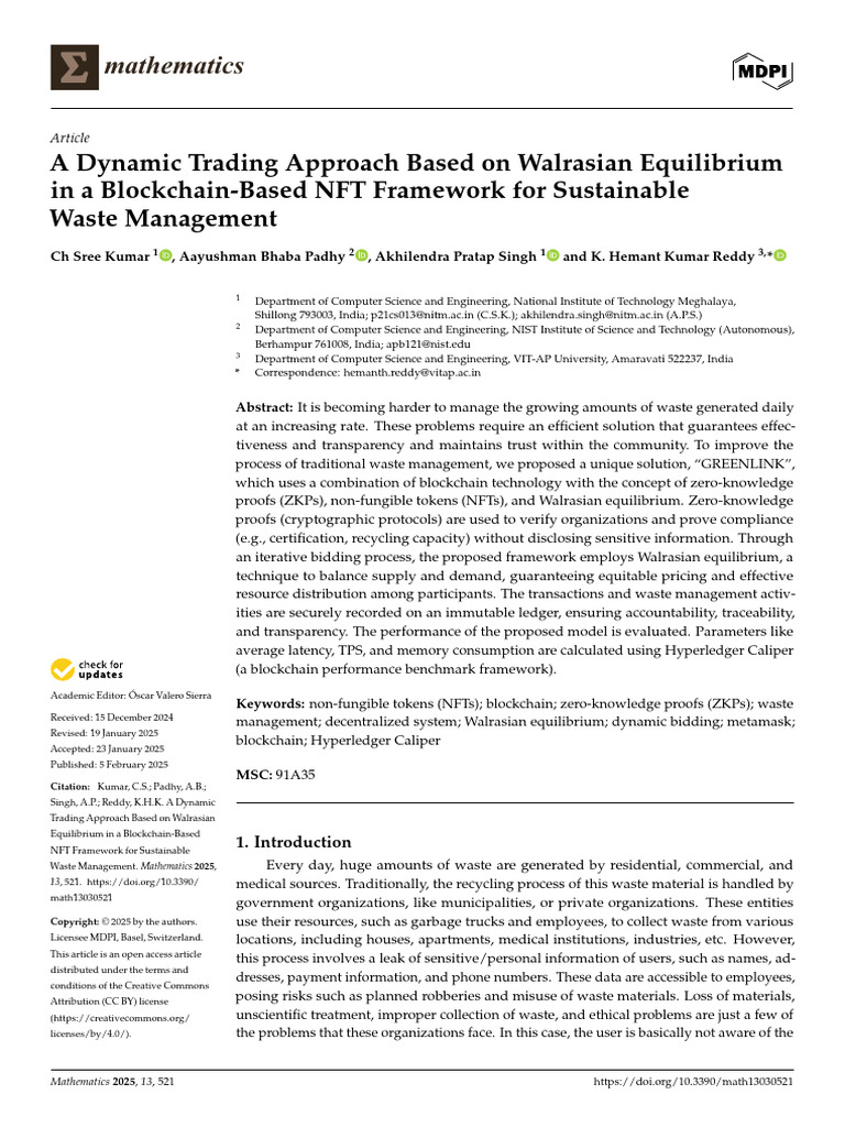 ART 5 - A Dynamic Trading Approach Based On Walrasian Equilibrium in A Blockchain-Based NFT ...