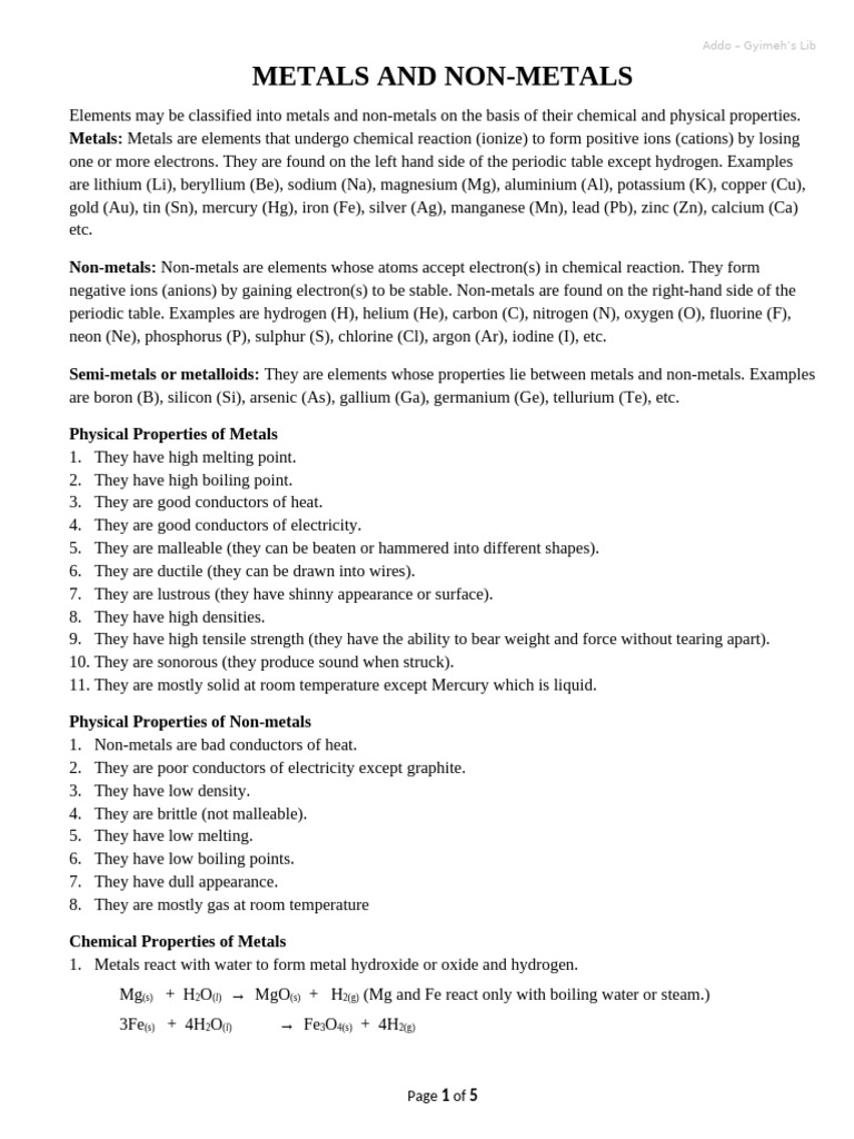 Metals and Non-Metals Note-2 | PDF | Alloy | Metals