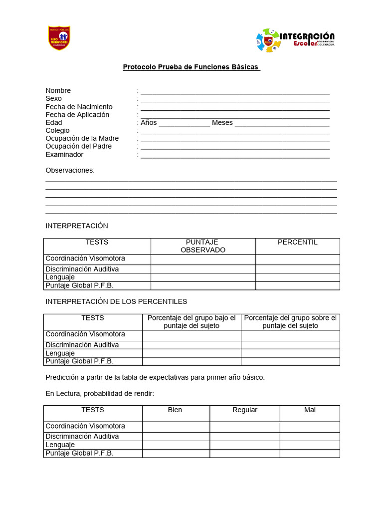 Protocolo Prueba de Funciones Básicas | PDF | Cognición