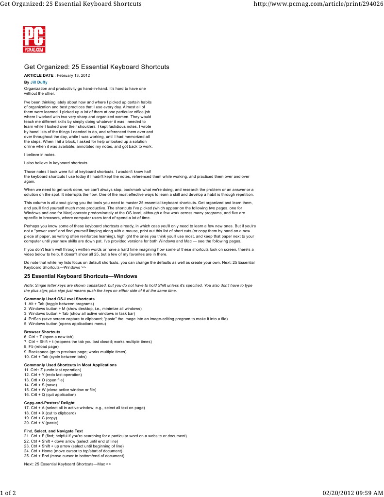 25 Essential KBD Shortcuts, PCmag##+++ | PDF | Tab (Gui) | Computer ...