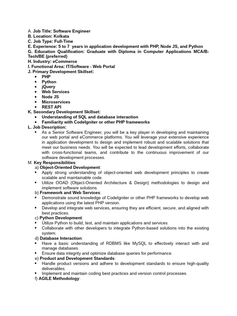JD-Position-Software Engineer | PDF | Agile Software Development | Php