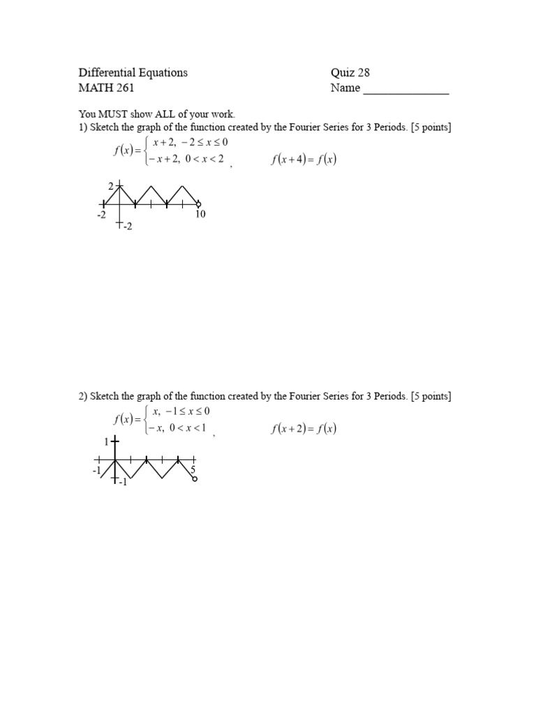 Quiz 28 - Fourier Series Graphs Solutions | PDF