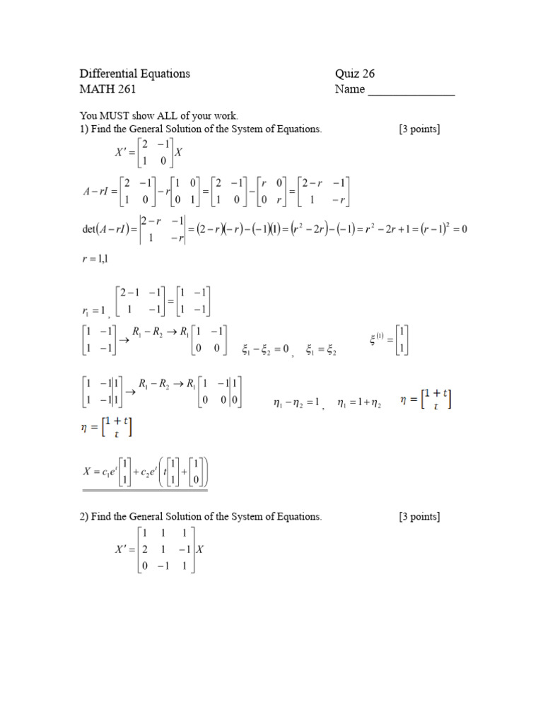 Quiz 26 - Repeated Eigenvalues and Eigenvectors Solutions.docx - Google ...