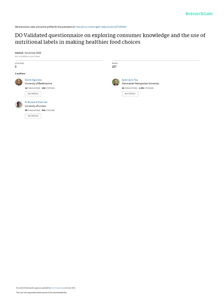 DO Validated Questionnaire On Exploring Consumer Knowledge and The Use ...