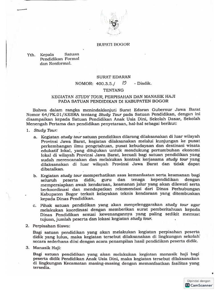 Surat Bupati Tentang Study Tour Dan Manasik Haji | PDF