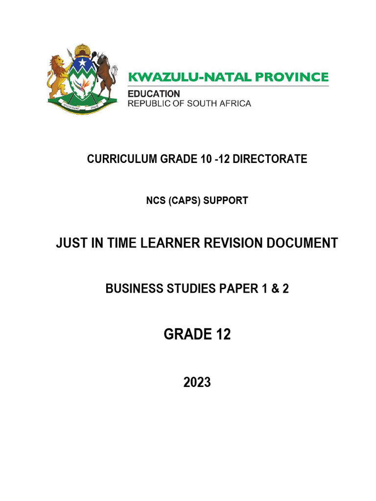 2023 BUSINESS STUDIES TERM 3 GR 12 LEARNER DOCUMENT P1 and P2 REVISION DOCUMENT Final | PDF ...